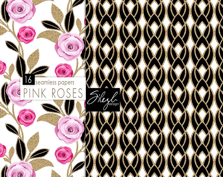 Floral Digital Paper Pink Roses Seamless Paper Pack Digital - Etsy