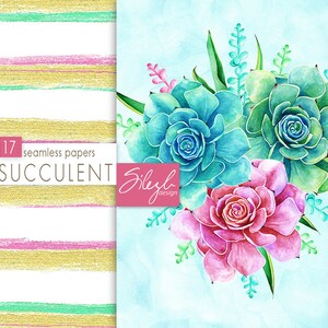 Digital Cactus Paper, Watercolor Succulent Papers, Seamless Cactus ...