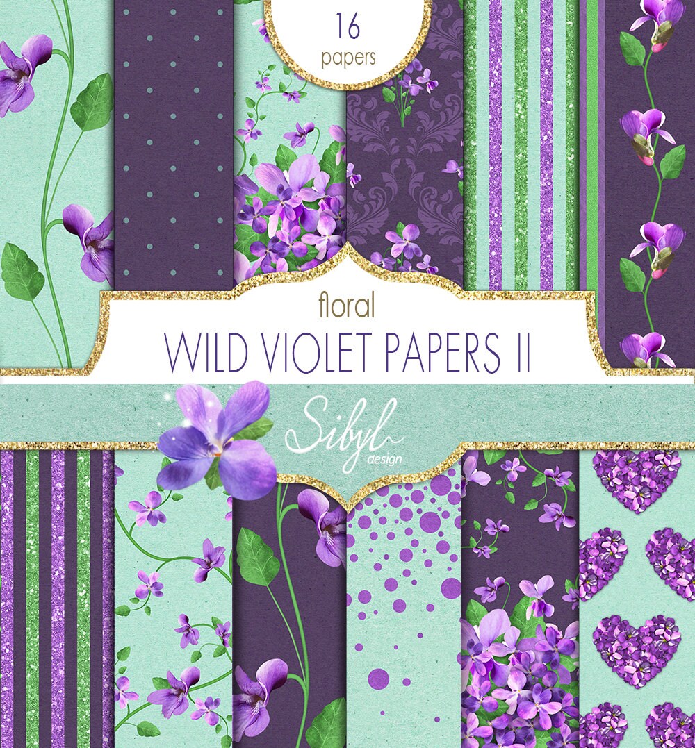 Spring Floral Digital Papers Teal and Purple Violet Flower - Etsy