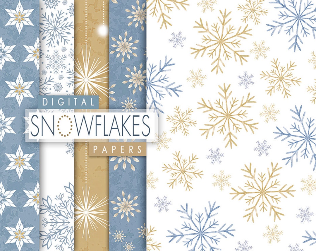 Watercolor Snowflakes Papers, Digital Snowflakes Paper, Gold Snowflakes ...