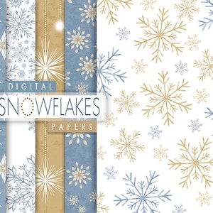 Watercolor Snowflakes Papers, Digital Snowflakes Paper, Gold Snowflakes ...