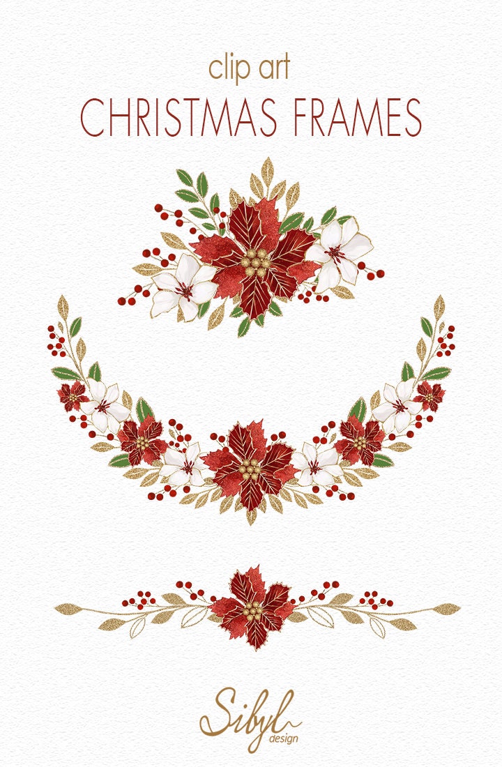 Digital Christmas Frames Clipart Poinsettia Clipart - Etsy