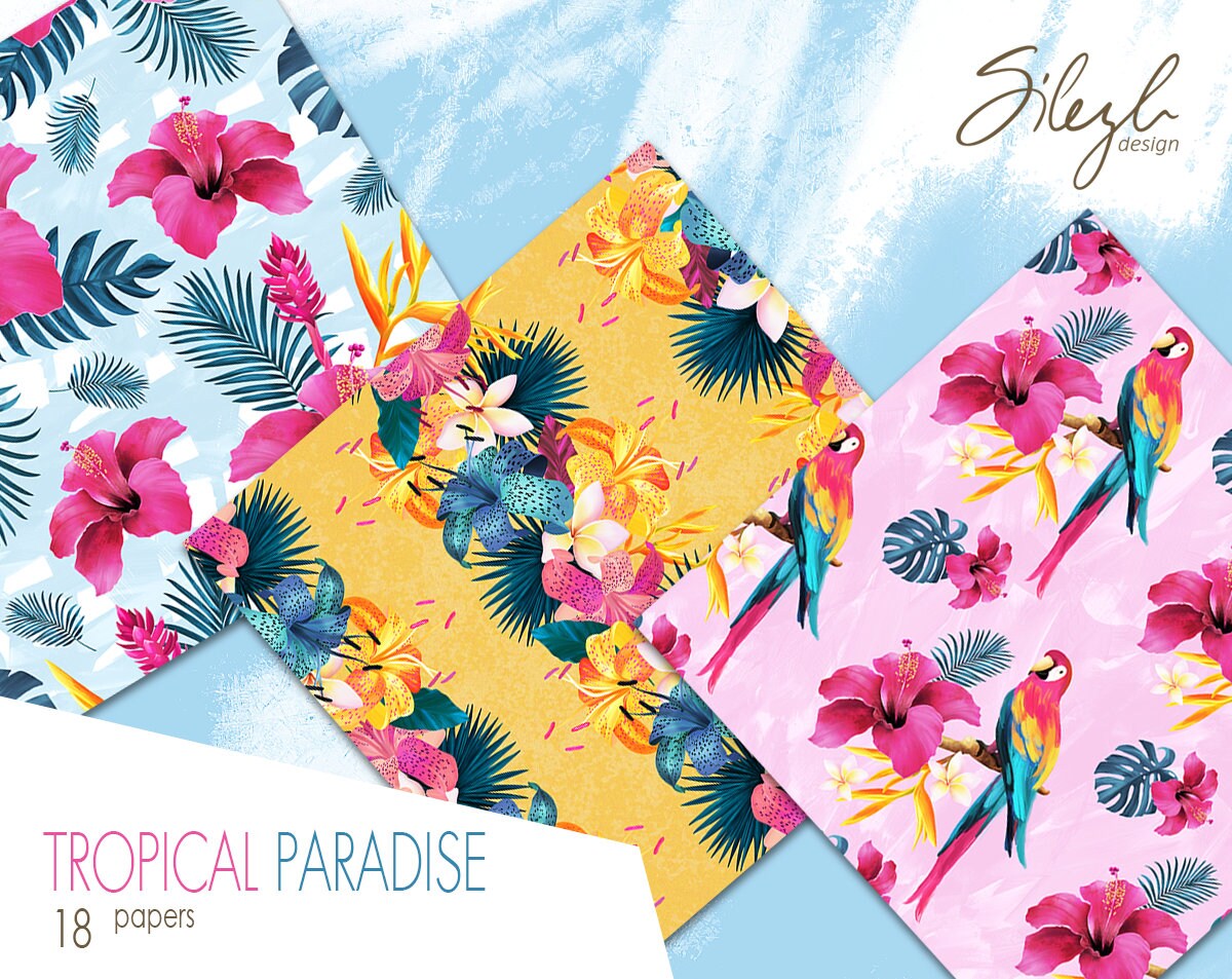 Tropical Digital Papers Exotic Summer Digital Papers | Etsy