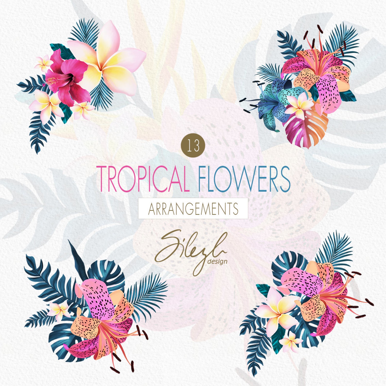 Tropical Flowers Arrangement Bouquet Exotic Summer Clipart - Etsy