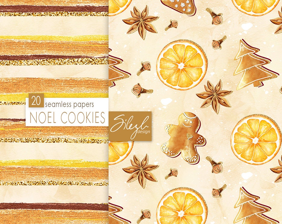 Digital Xmas Watercolor Paper Seamless Noel Cookies Paper - Etsy