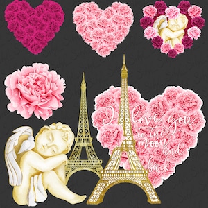 Valentine Clipart, Watercolor Romantic Clipart, Love Clipart, Bonjour ...