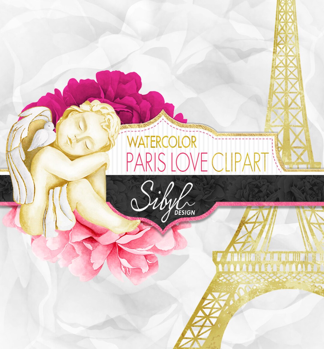 Valentine Clipart, Watercolor Romantic Clipart, Love Clipart, Bonjour ...