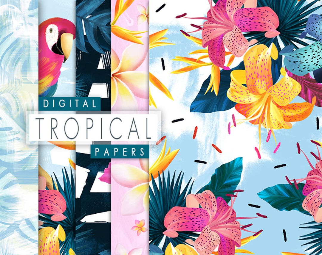 Tropical Digital Papers, Exotic Summer Digital Papers, Tropical Leaves ...