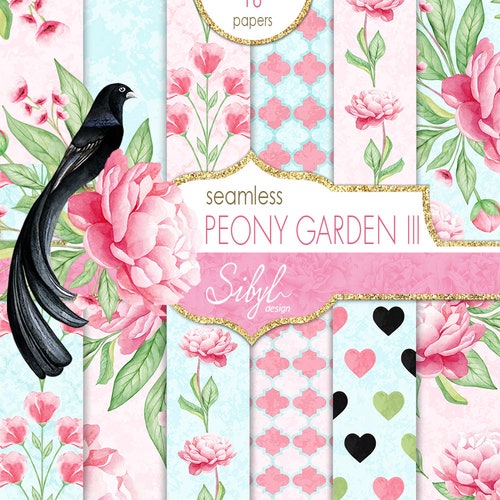 Floral Digital Paper Blue Aqua and Pink Seamless Pattern - Etsy