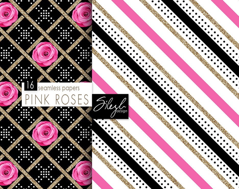 Floral Digital Paper Pink Roses Seamless Paper Pack Digital - Etsy