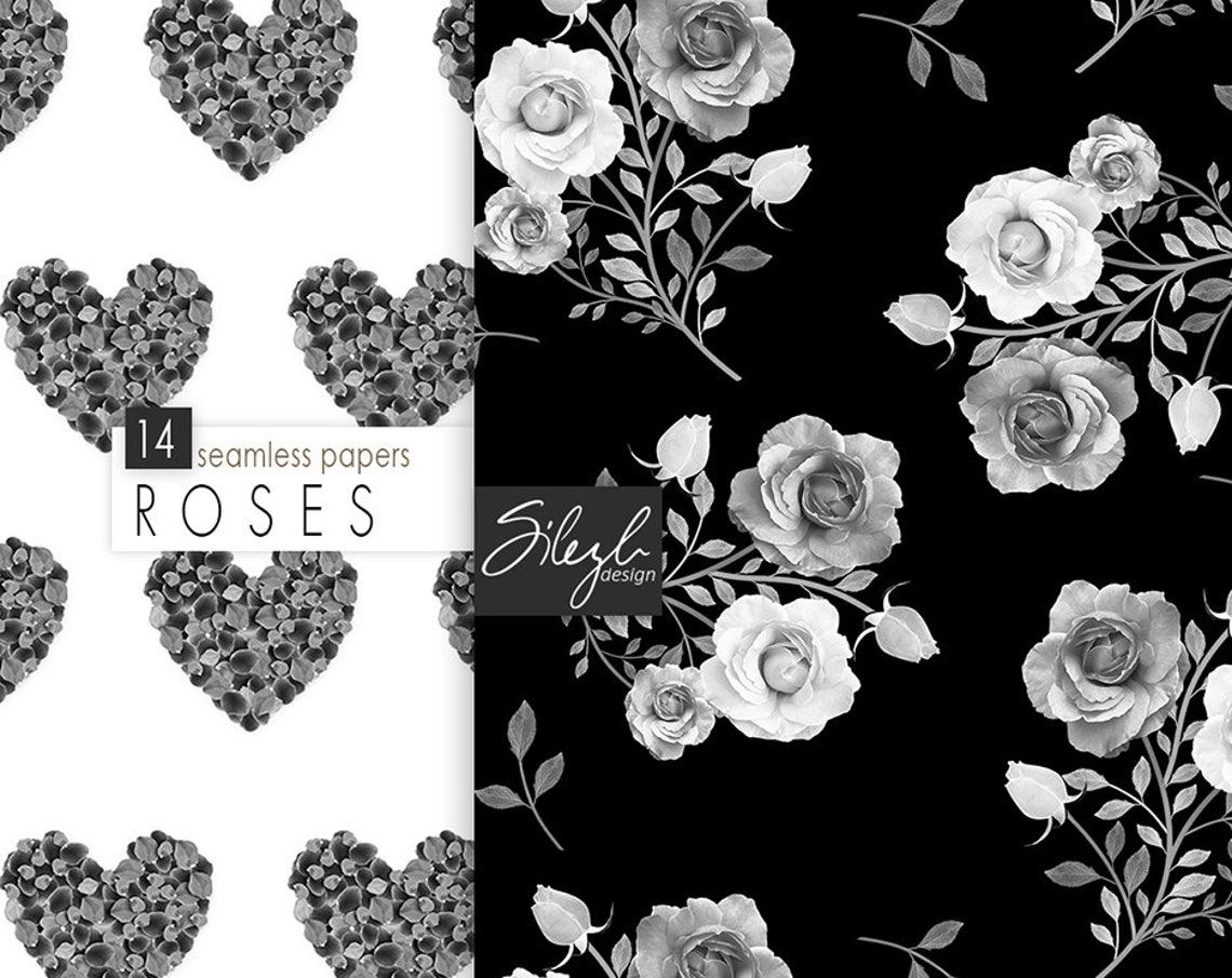 Seamless Floral Digital Paper Shabby Chic Black and White - Etsy