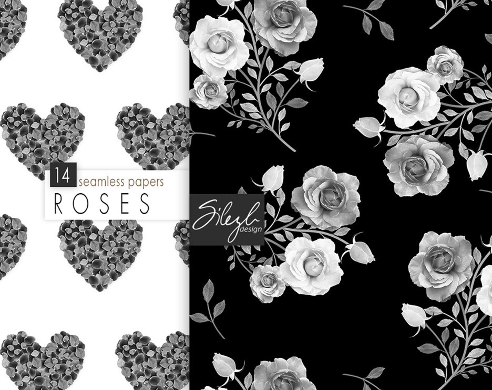 Seamless Floral Digital Paper Shabby Chic Black and White - Etsy