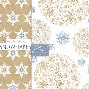 Watercolor Snowflakes Papers, Digital Snowflakes Paper, Gold Snowflakes ...