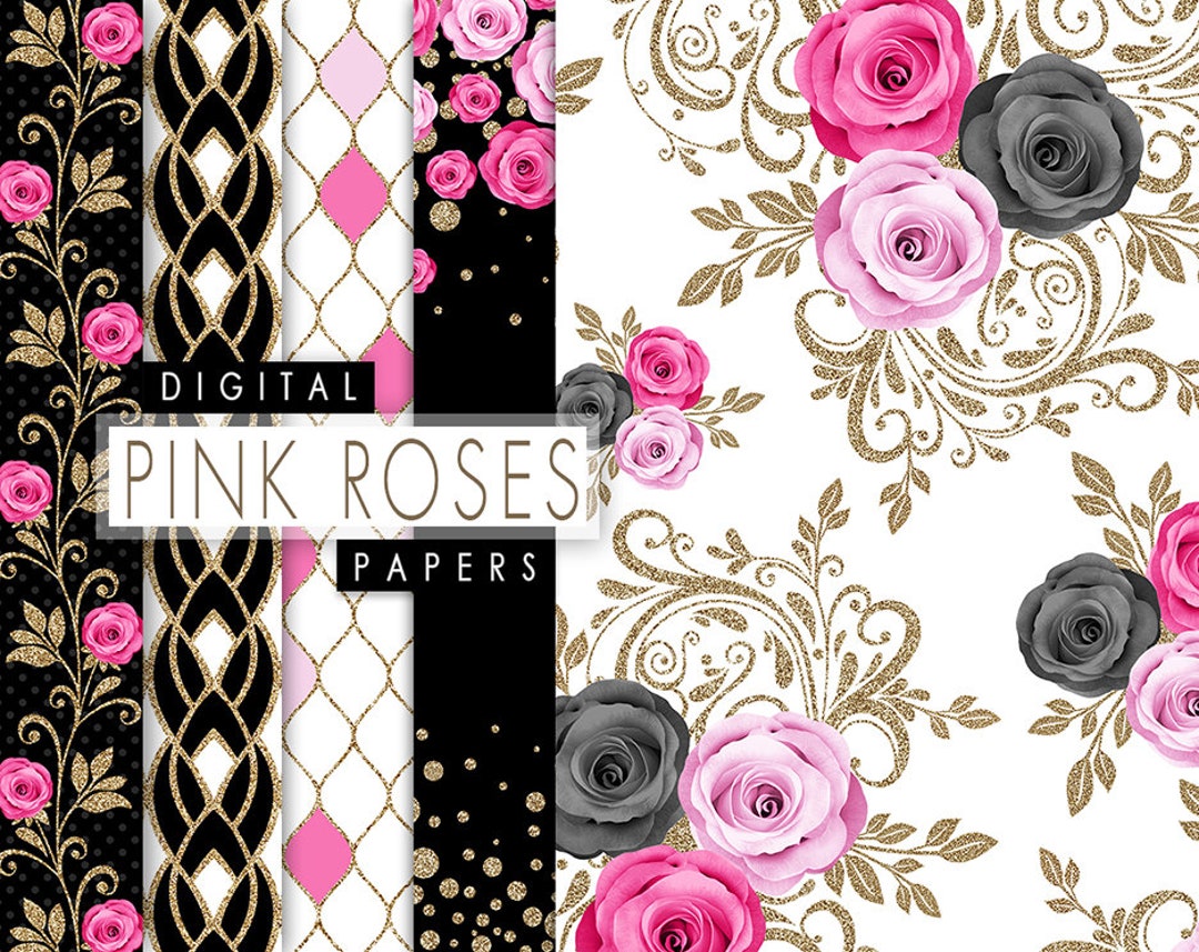 Floral Digital Paper, Pink Roses Seamless Paper Pack, Digital Roses ...