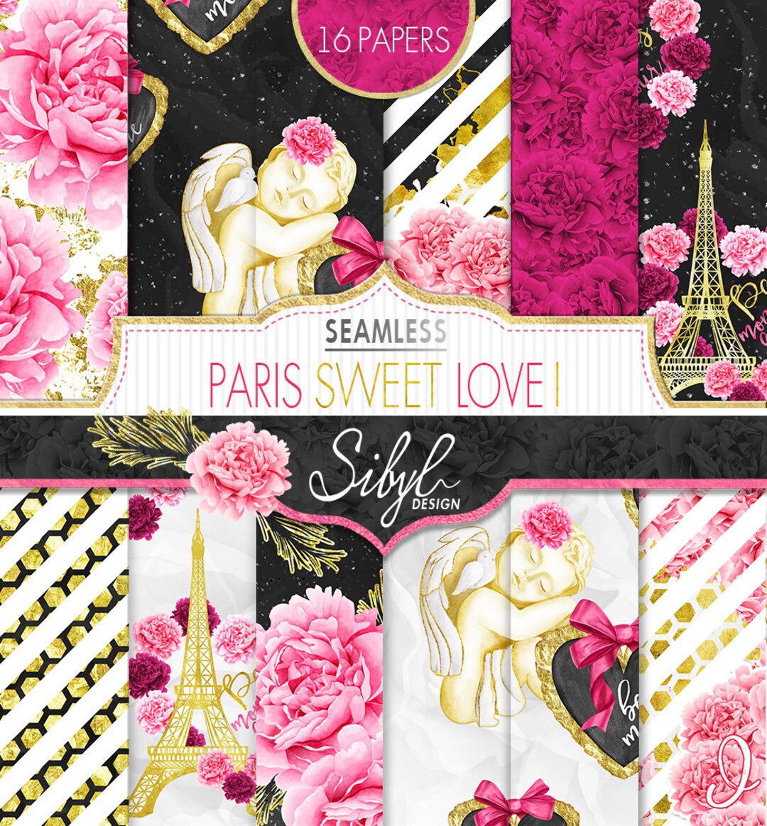 Seamless Valentine Digital Papers, Watercolor Romantic Paper, Love ...