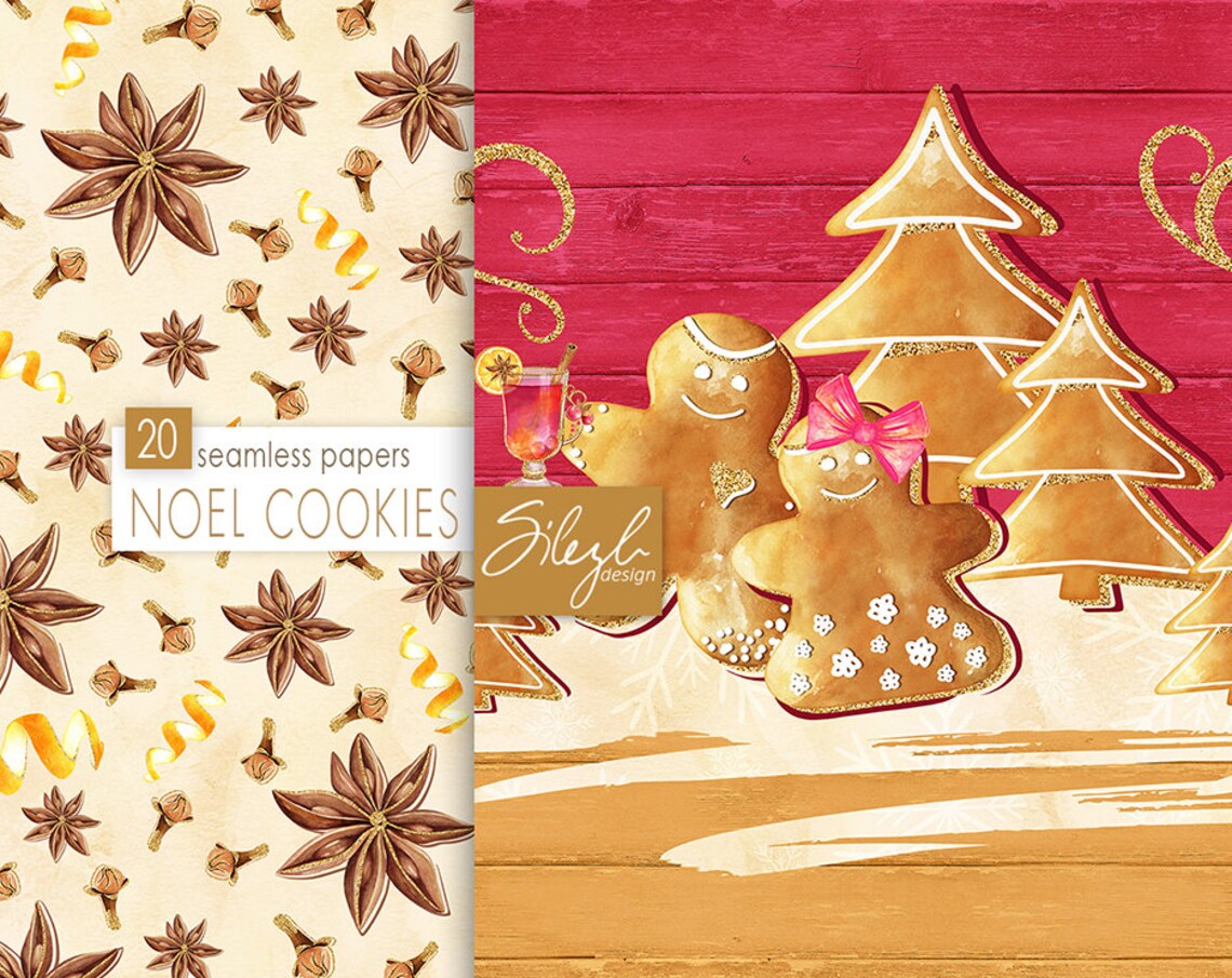 Digital Xmas Watercolor Paper Seamless Noel Cookies Paper - Etsy
