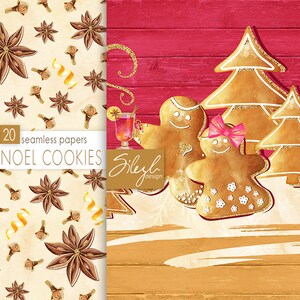 Digital Xmas Watercolor Paper, Seamless Noel Cookies Paper, Watercolor ...