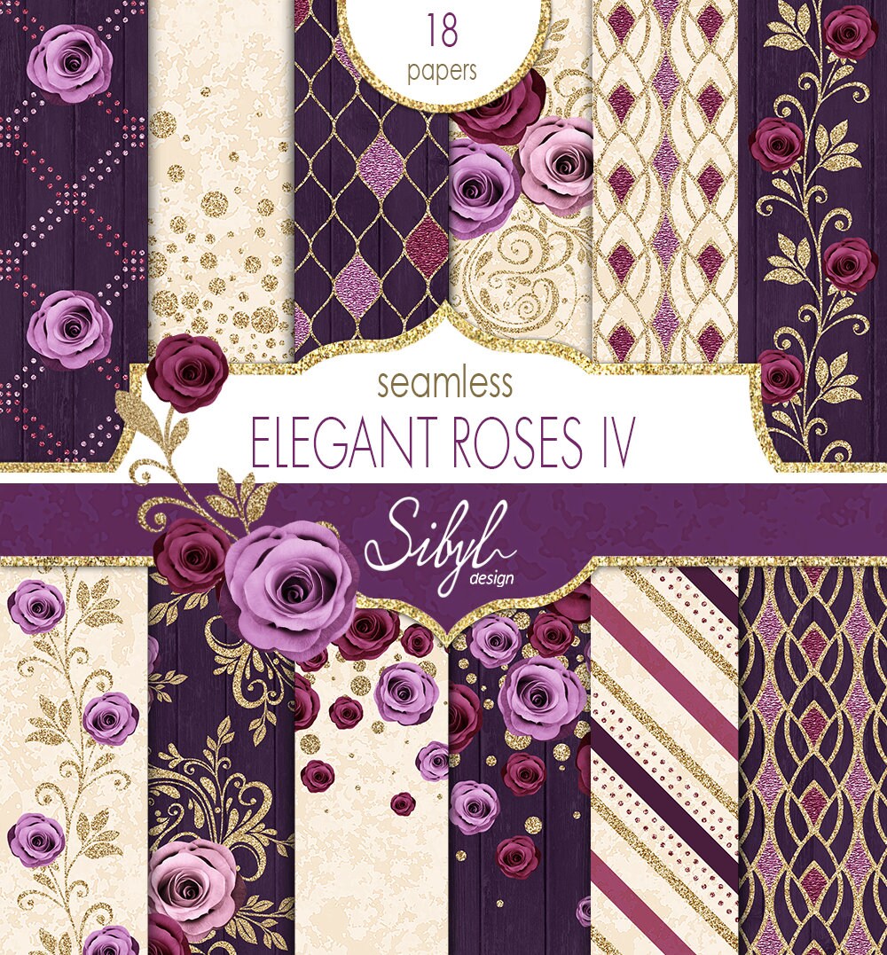 Floral Digital Paper Purple Roses Seamless Pattern Autumn | Etsy