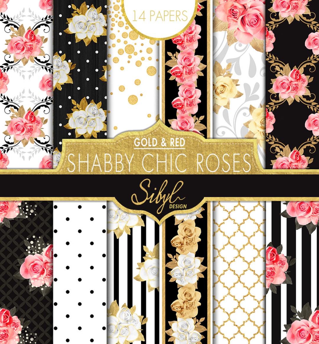 Shabby Chic Digital Paper, Digital Red Roses Collage Sheet, Wedding ...