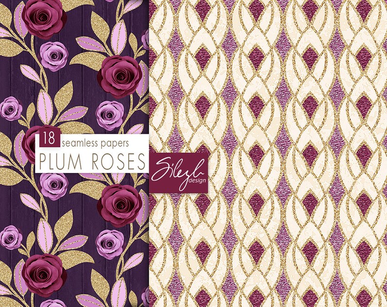 Floral Digital Paper Purple Roses Seamless Pattern Autumn - Etsy