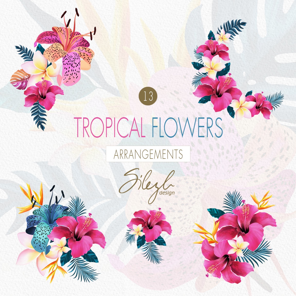 Tropical Flowers Arrangement Bouquet Exotic Summer Clipart - Etsy