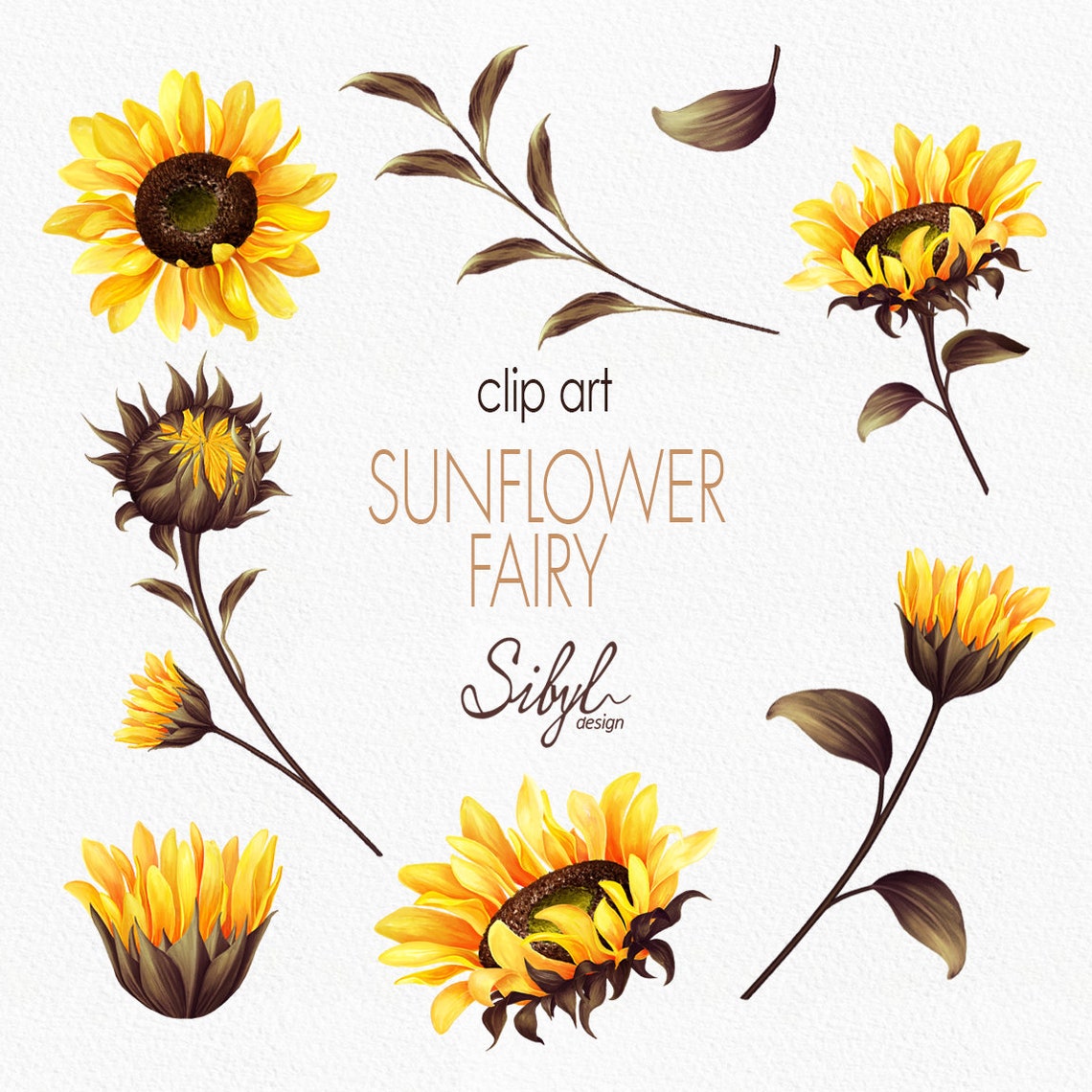 Digital Sunflower Clip Art, Autumn Clip Art, Fairy Clip Art, Digital ...