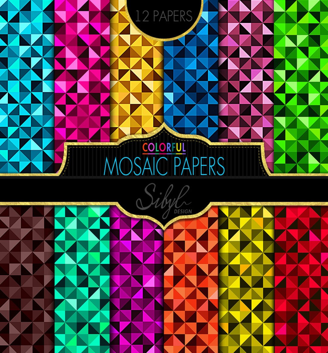 Geometric Digital Paper, Mosaic Scrapbook Paper, Mosaic Background ...