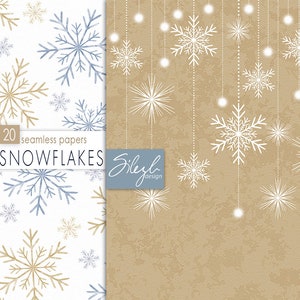 Watercolor Snowflakes Papers, Digital Snowflakes Paper, Gold Snowflakes ...