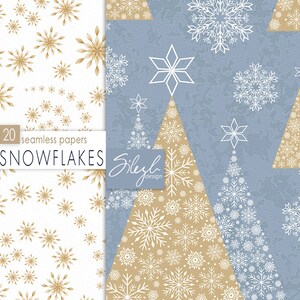 Watercolor Snowflakes Papers, Digital Snowflakes Paper, Gold Snowflakes ...
