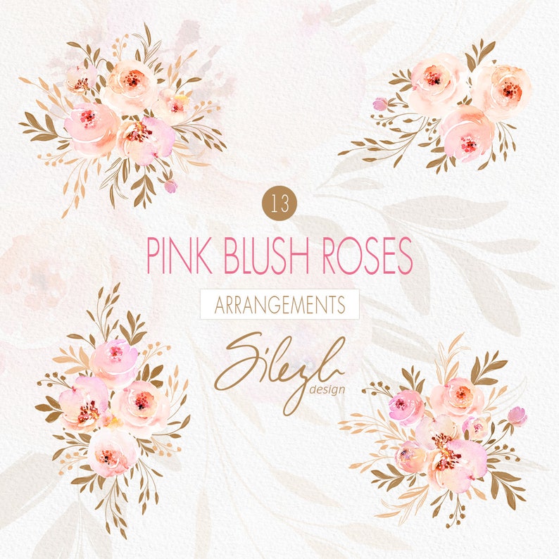 Pink Blush Watercolor Flowers Clipart Blush Roses Bouquets - Etsy