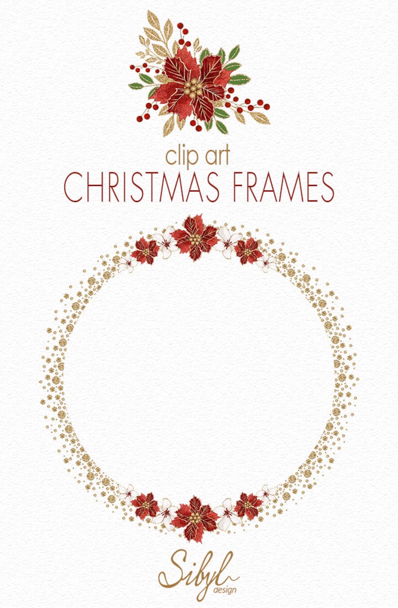 Digital Christmas Frames Clipart Poinsettia Clipart - Etsy Canada