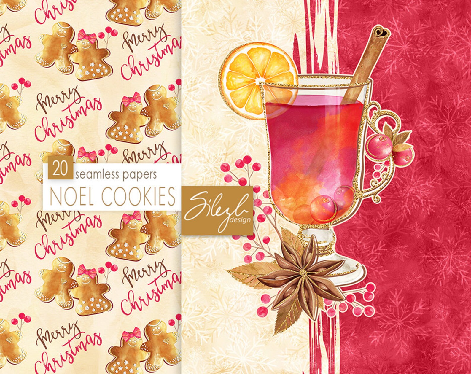 Digital Xmas Watercolor Paper Seamless Noel Cookies Paper - Etsy