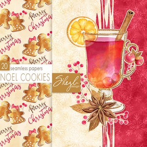 Digital Xmas Watercolor Paper, Seamless Noel Cookies Paper, Watercolor ...