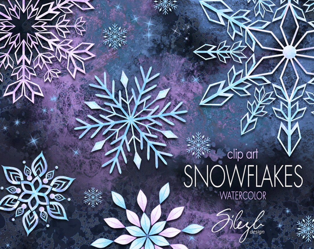 Digital Christmas Clipart, Watercolor Snowflakes Clipart, Watercolor ...