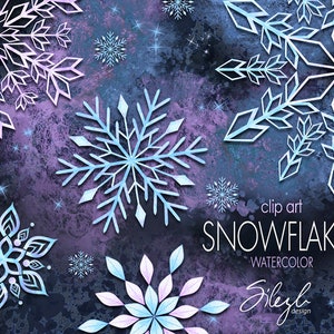 Digital Christmas Clipart, Watercolor Snowflakes Clipart, Watercolor ...