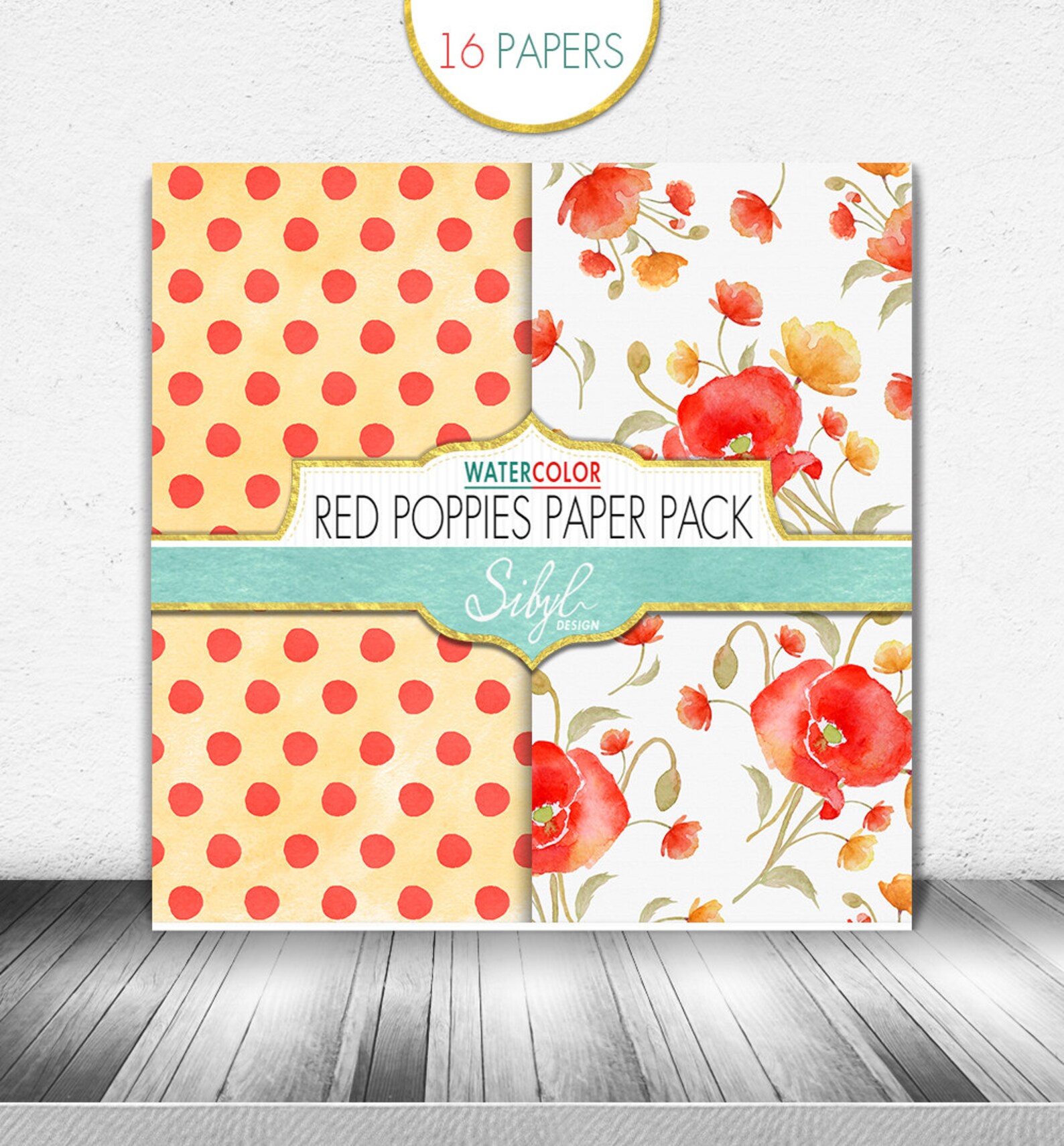 Floral Digital Paper, Red Poppy Flower Digital Paper, Spring Floral ...
