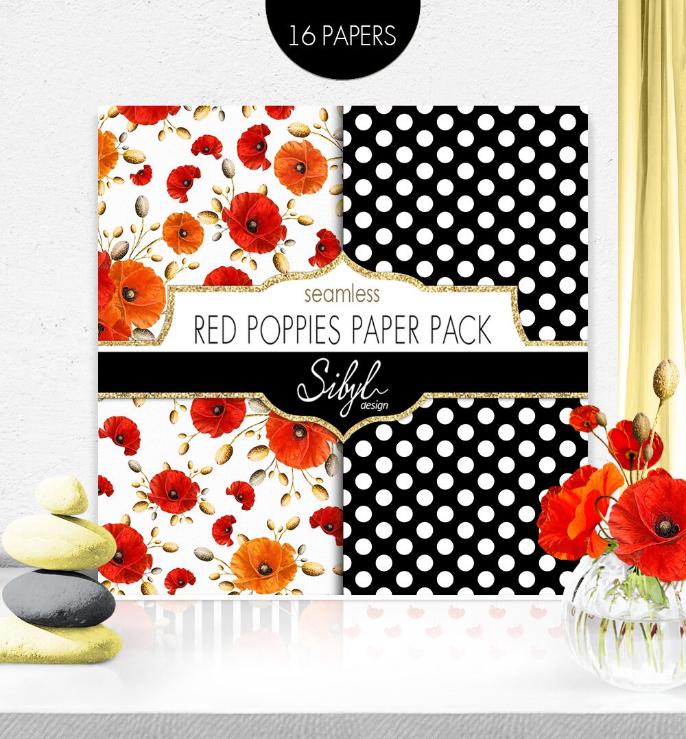 Seamless Red Poppies Digital Paper Poppy Floral Digital - Etsy