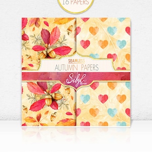 Digital Fall Paper Pack, Watercolor Autumn Seamless Pattern, Hand ...