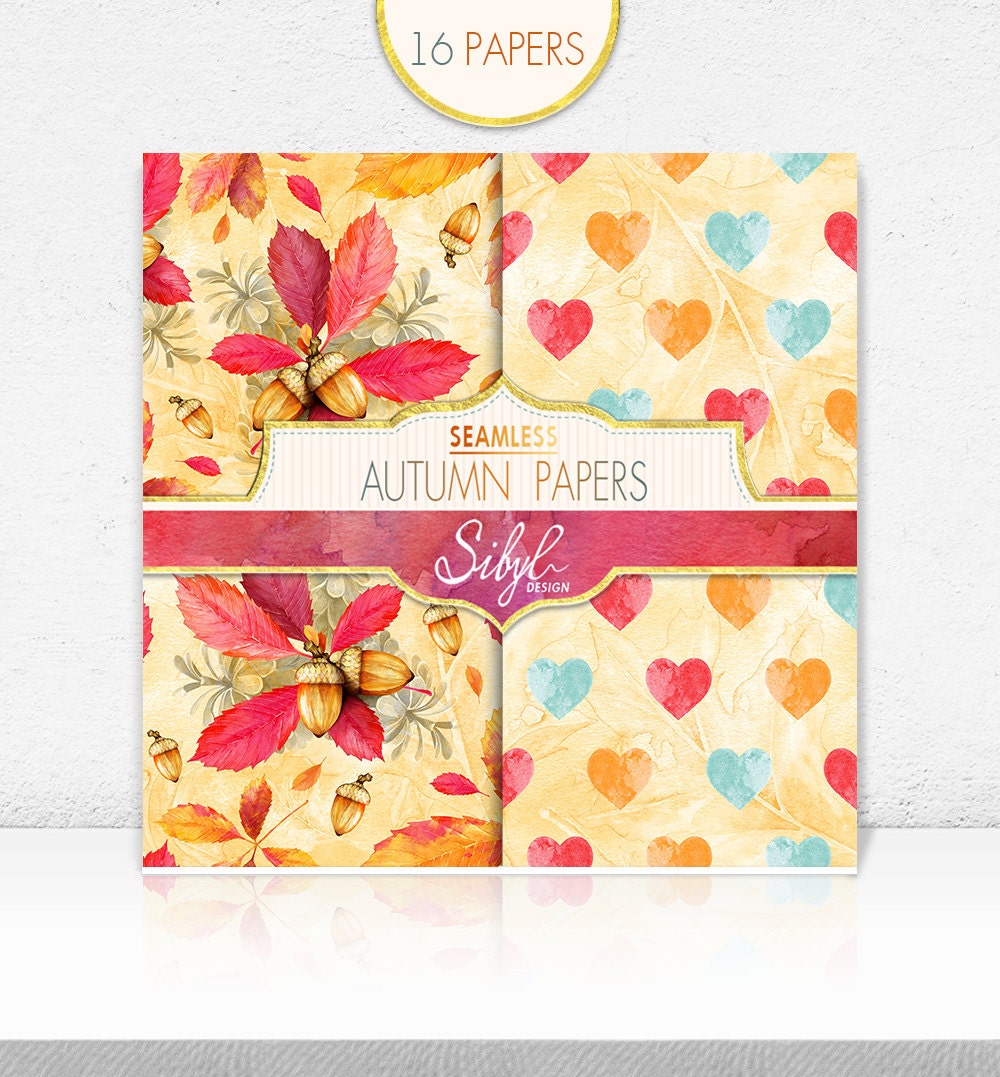 Digital Fall Paper Pack, Watercolor Autumn Seamless Pattern, Hand ...