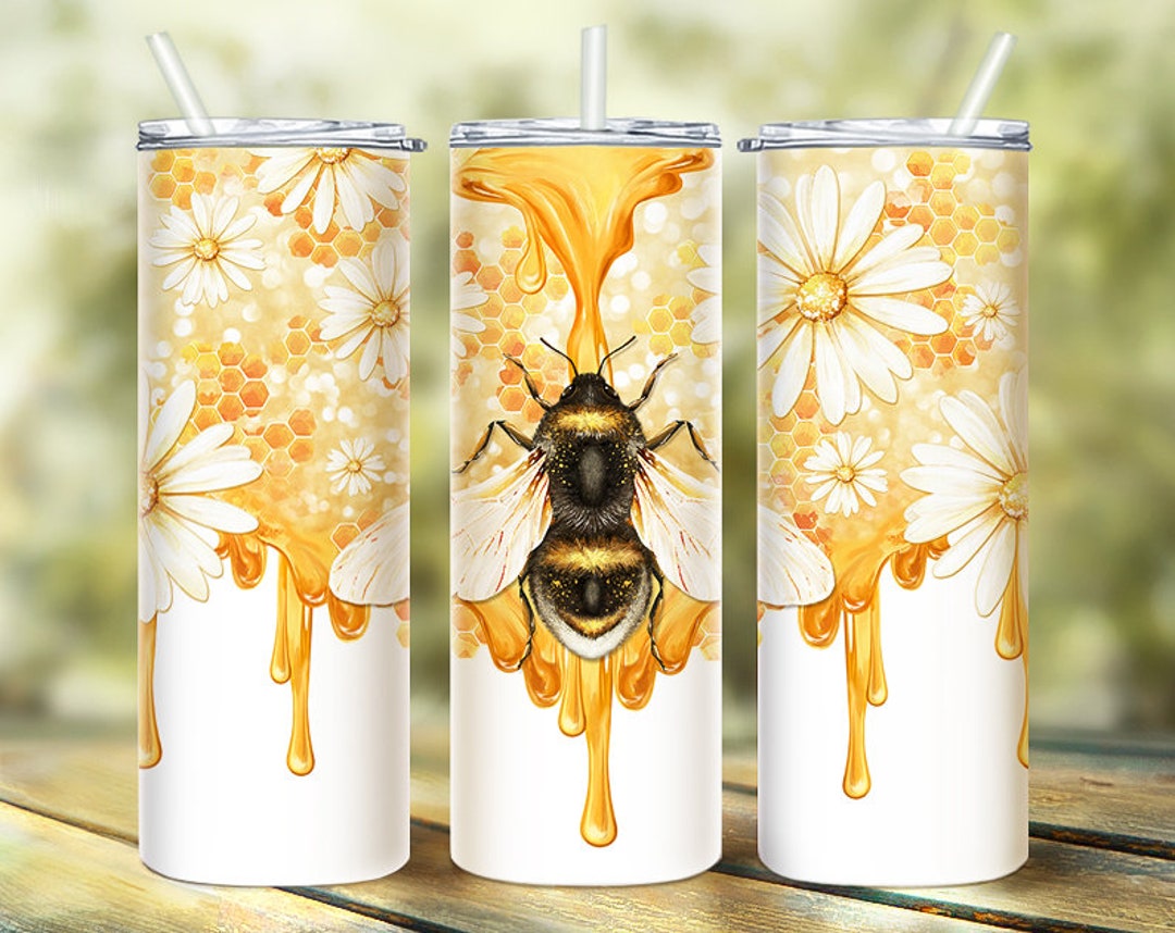 Bee Tumbler 20oz Skinny Seamless PNG, Bumble Beetumbler Wrap, Daisy ...