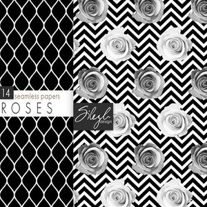 Seamless Floral Digital Paper, Shabby Chic Black and White Roses ...