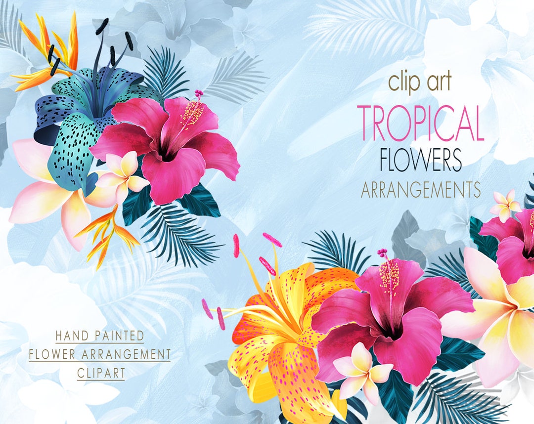 Tropical Flowers Arrangement Bouquet, Exotic Summer Clipart, Digital ...