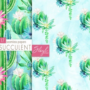 Digital Cactus Paper, Watercolor Succulent Papers, Seamless Cactus ...