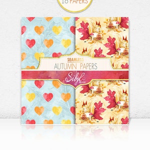 Digital Fall Paper Pack, Watercolor Autumn Seamless Pattern, Hand ...