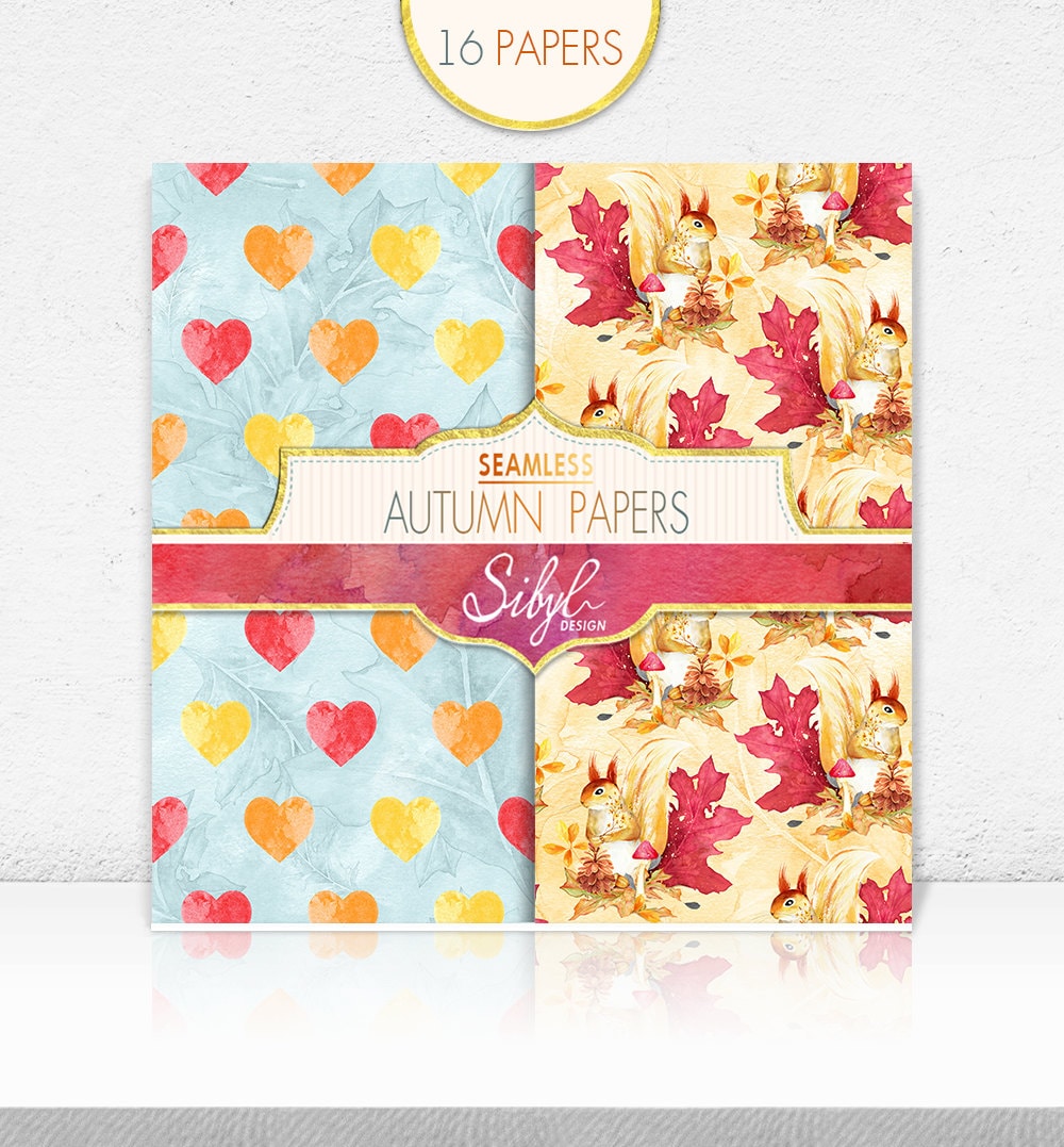 Digital Fall Paper Pack, Watercolor Autumn Seamless Pattern, Hand ...