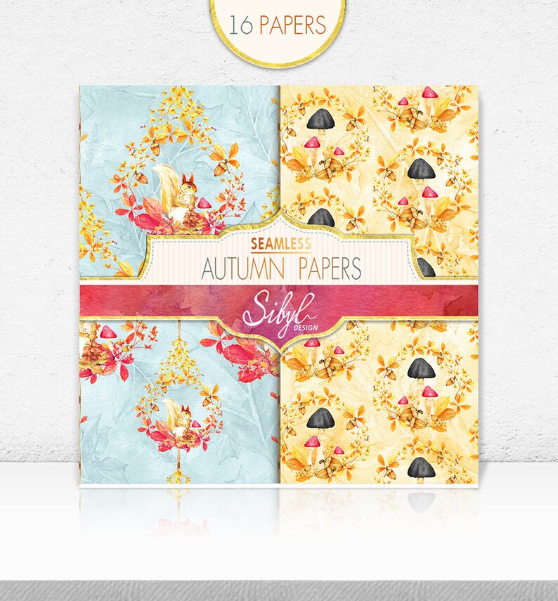 Digital Fall Paper Pack, Watercolor Autumn Seamless Pattern, Hand ...