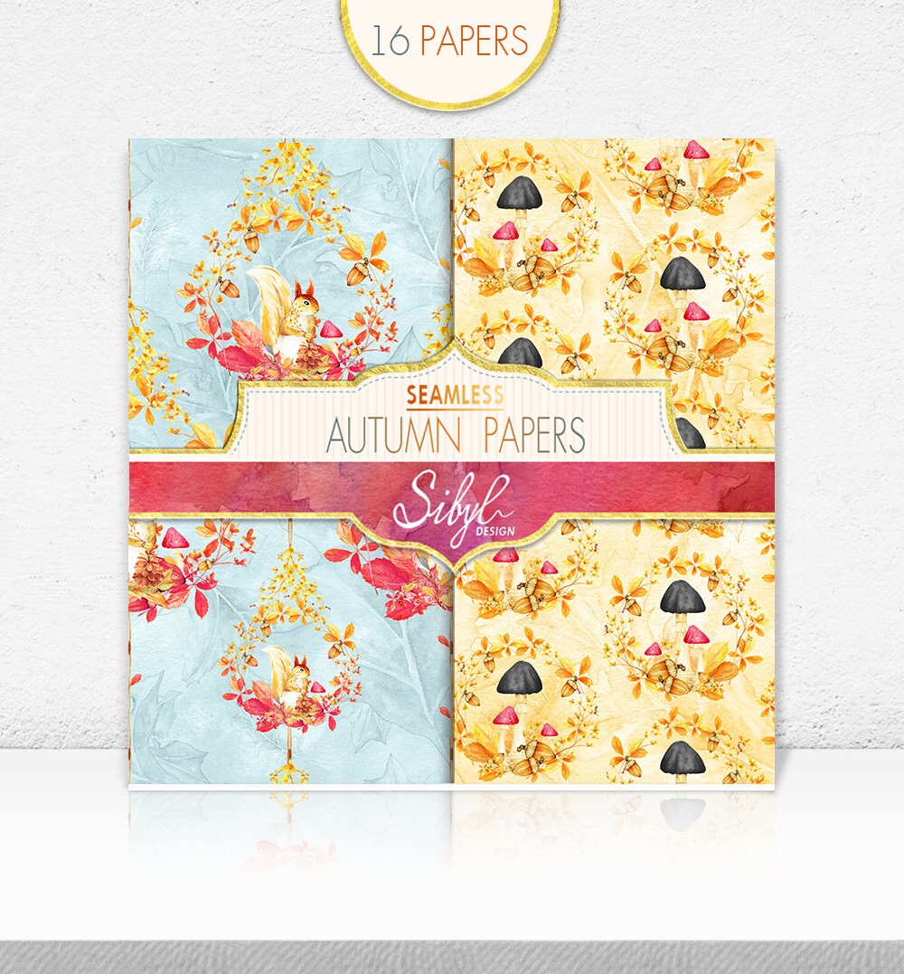 Digital Fall Paper Pack Watercolor Autumn Seamless Pattern - Etsy