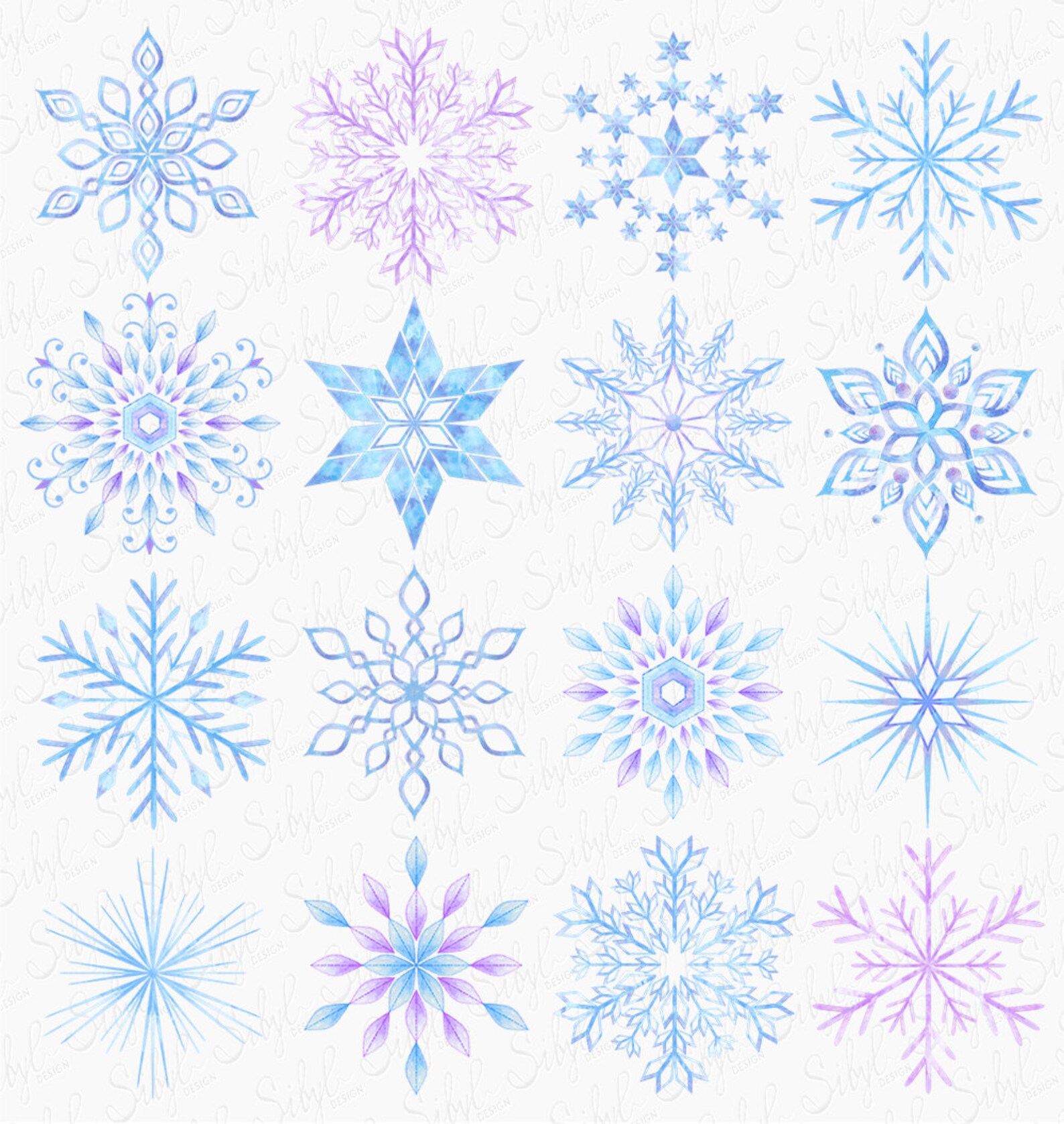 Digital Christmas Clipart Watercolor Snowflakes Clipart | Etsy