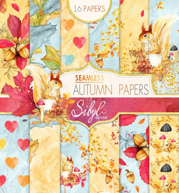 Digital Fall Paper Pack Watercolor Autumn Seamless Pattern - Etsy