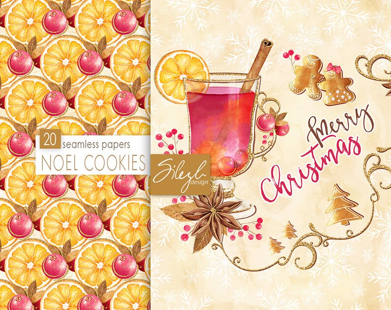 Digital Xmas Watercolor Paper, Seamless Noel Cookies Paper, Watercolor ...